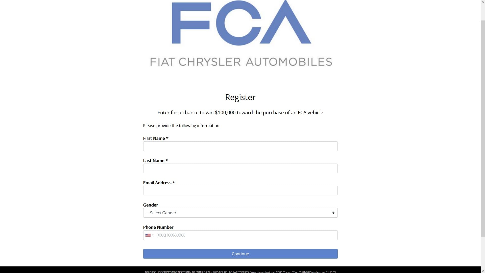Fiat Chrysler Automobiles - 2025 FCA US LLC Sweepstakes