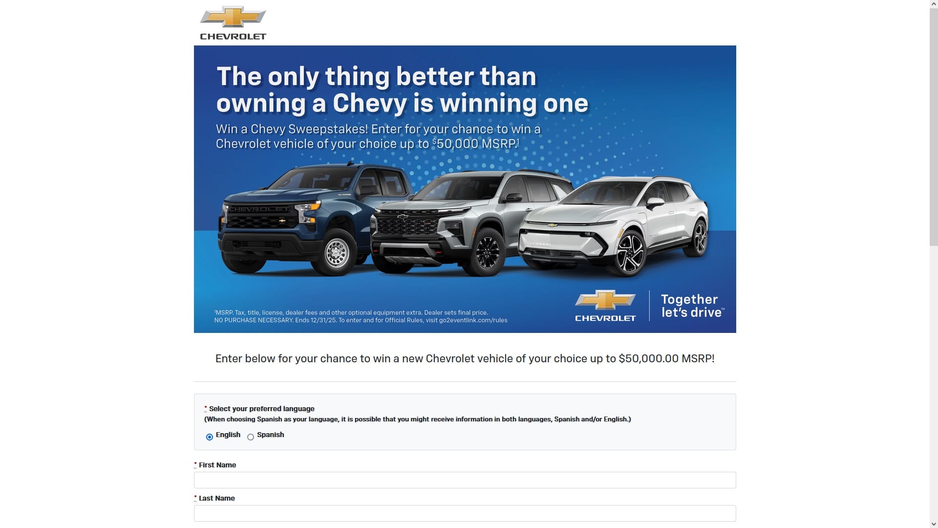 General Motor - 2025 Win a Chevy Sweepstakes